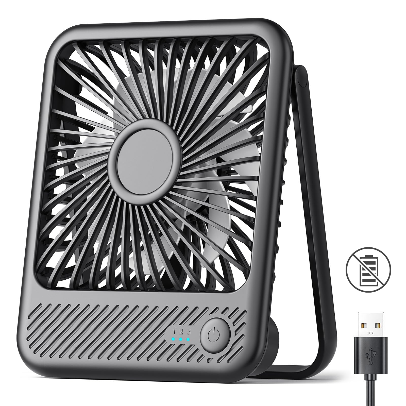 Koonie USB Desk Fan, Strong Wind Ultra Quiet Small Personal Fan with 180° Tilt Folding and 3 Speeds Adjustable, USB-C Corded Powered Mini USB Fan for Office Desktop Bedroom