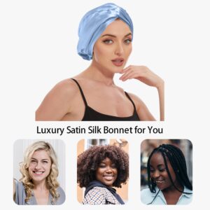 Silk Satin Bonnet for Hair Sleeping : Women Men Care Gift for Daily Travel Life, Sleep Essentials Gifts for Christmas Valentine's Day - Aqua Sky Blue