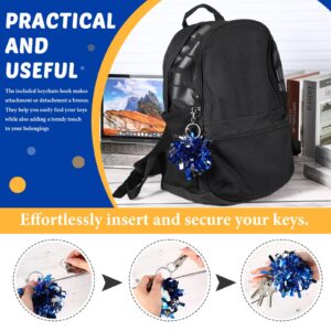 Remuuly 20 Pcs Cheer Pom Pom Keychain Cheerleader Gifts Cheerleading Keyring Charm Foil with Keychain Hooks for Women Accessories (Blue Silver)