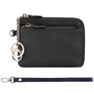 teskyer coin purse pouch, rfid blocking credit card holder zipper wallet with wrist strap and key chain for men & women