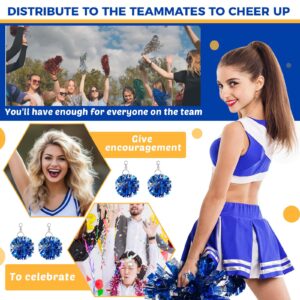 Remuuly 20 Pcs Cheer Pom Pom Keychain Cheerleader Gifts Cheerleading Keyring Charm Foil with Keychain Hooks for Women Accessories (Blue Silver)