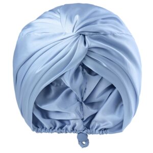 silk satin bonnet for hair sleeping : women men care gift for daily travel life, sleep essentials gifts for christmas valentine's day - aqua sky blue