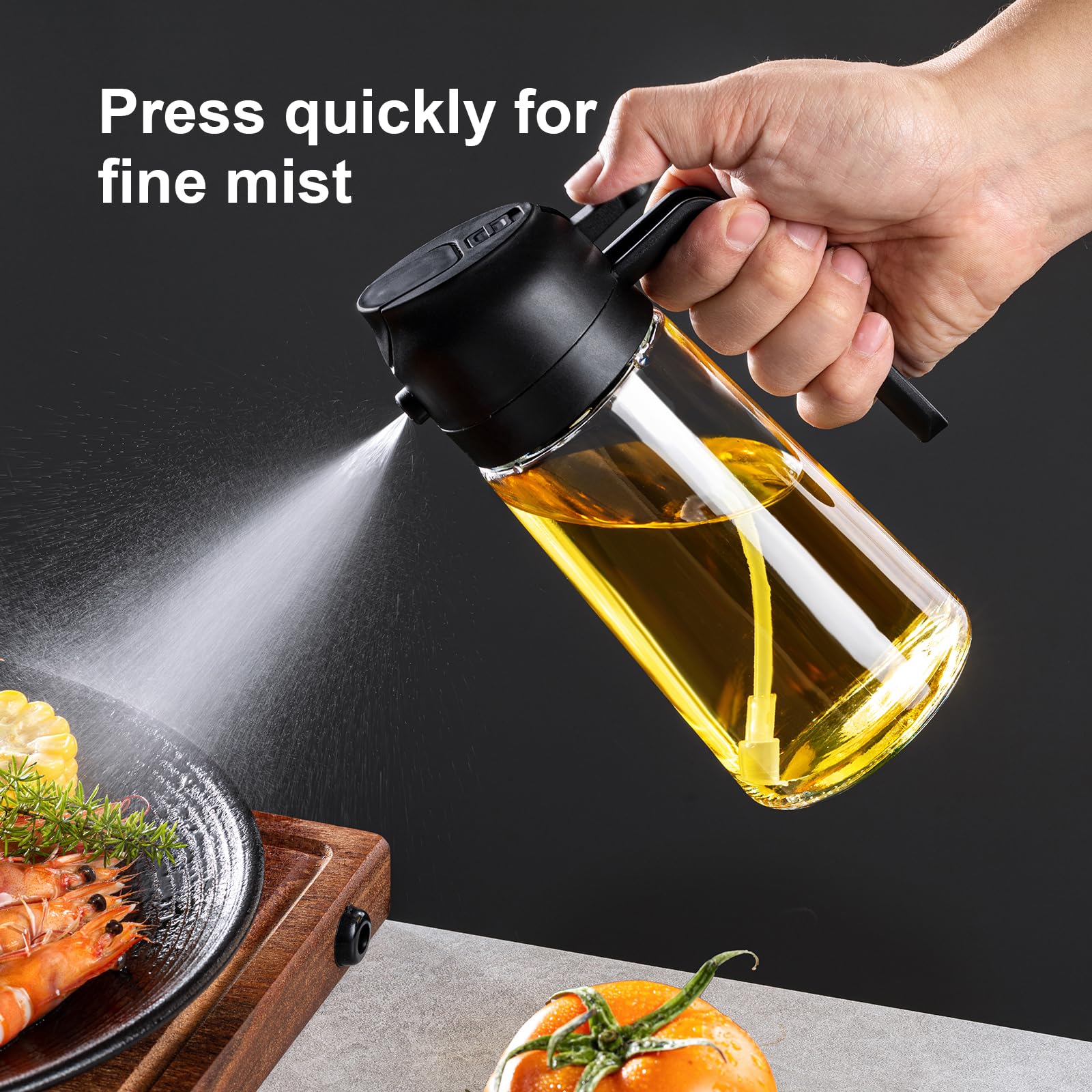 CXINYI - Oil Dispenser for Kitchen - 16oz / 470ml Olive Oil Bottle - 2 in 1 Olive Oil Dispenser & Oil Sprayer with Brush - Oil Sprayer for Cooking, Salad, Barbecue Black