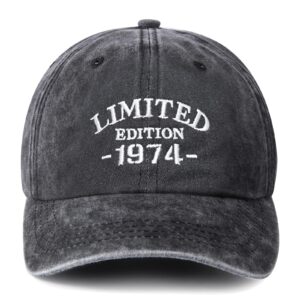 50th birthday gifts for men women, vintage 1974 birthday baseball caps adjustable, 50th birthday decorations men, funny 50th gift ideas - washed cotton hats for dad mom uncle aunt son daughter grey