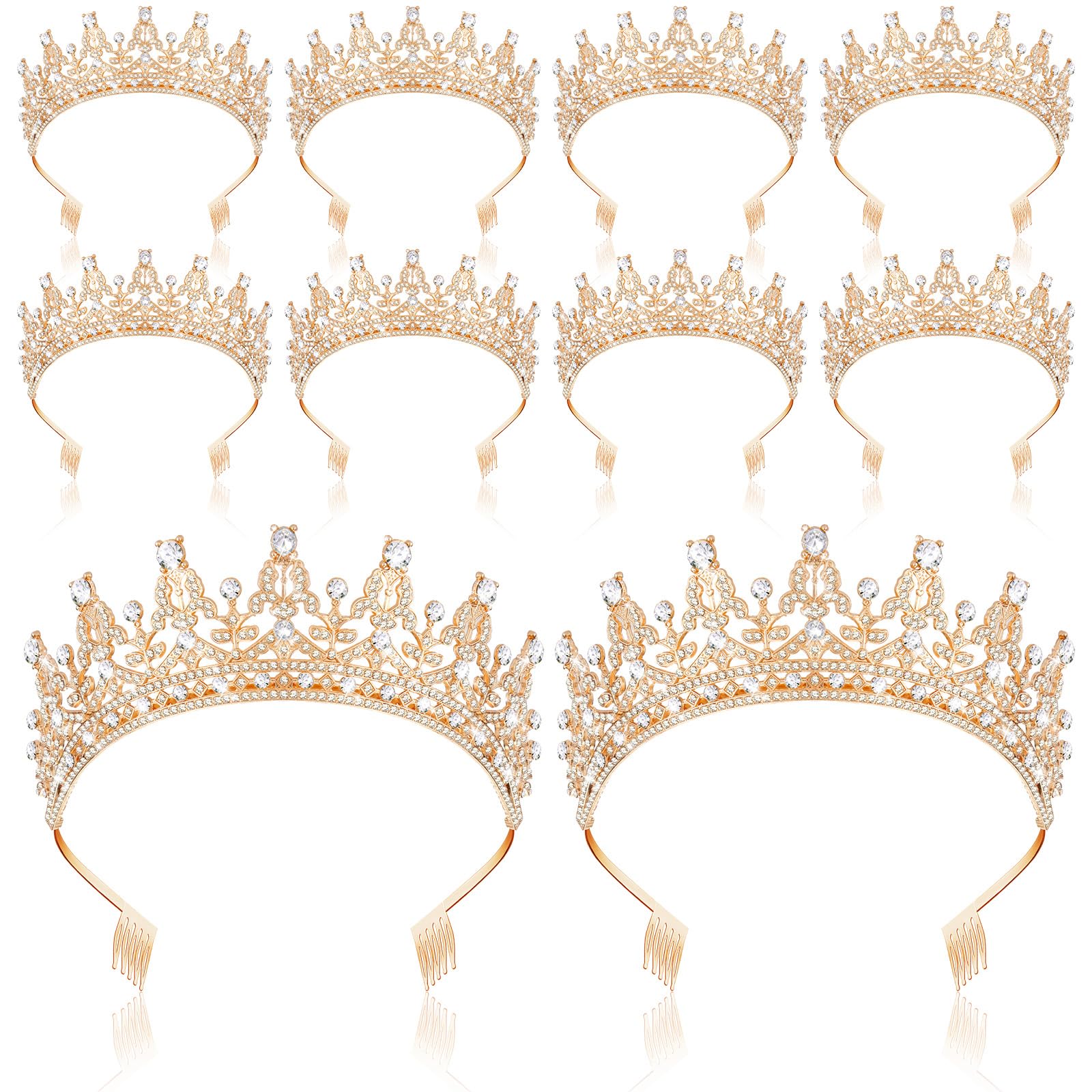 Wavyknot 10 Pieces Crown Tiara for Women Crystal Headband with Comb Princess Rhinestone Queen Crown Bridal Hair Accessories Jewelry for Women Prom Birthday Party Wedding Gifts(Gold)