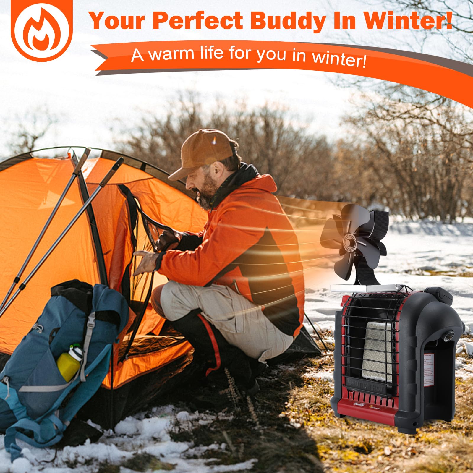 Miaton Heat Powered Wood Stove Fan and Mr Buddy Heater Fan for Little Buddy and Big Buddy (Included Bracket), Non Electric Fireplace Fan Eco fan Thermal Fan Thermoelectric Fan