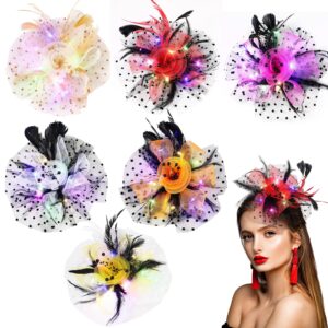 riceshoot 6 pcs led fascinator hats for women tea party hats derby headband wedding cocktail lighted flower mesh feather hat(classic colors)