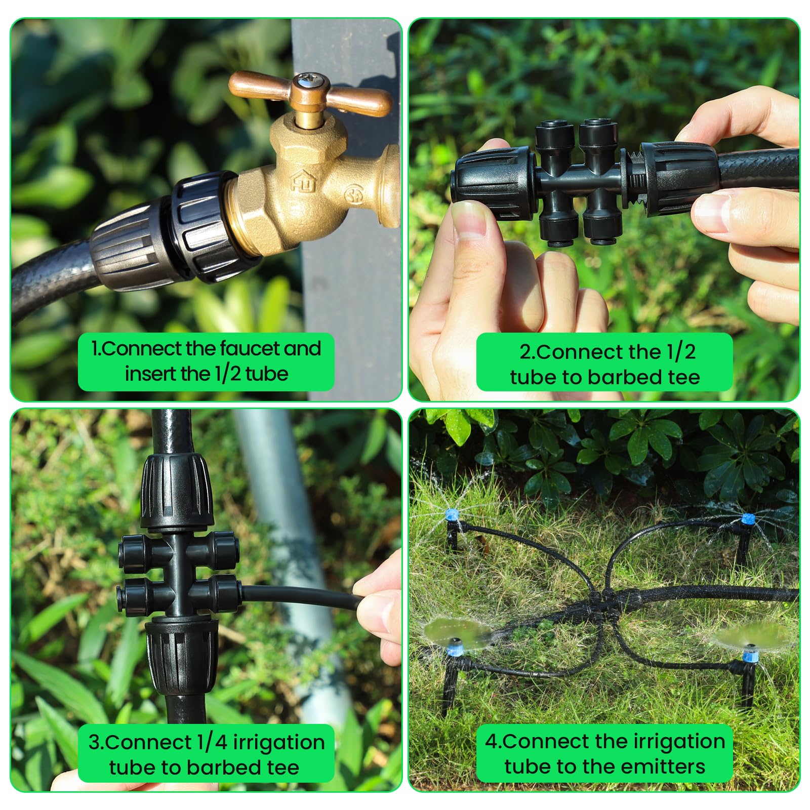 MIXC Drip Irrigation System, 95FT Quick Efficient Connector Garden Irrigation System Plants Watering System For Lawn Patio Raised Bed Automatic Irrigation Equipment With 1/2''&1/4"Tubing,Drip Emitters