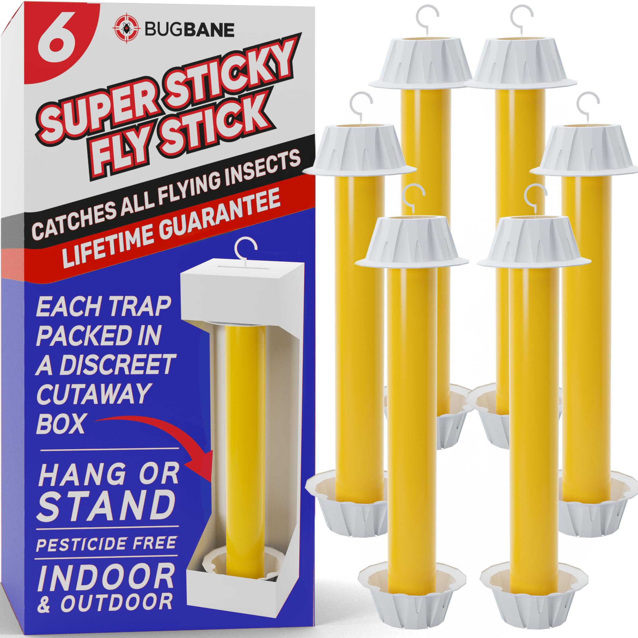 Fly Stick Sticky Fly Traps for Indoors and Outdoor 6pk. Non-Toxic Bait Free. Trap All Flies. Sticky Fly Traps for Indoors Outdoor Fly Catchers for Inside Home Bug Sticky Traps for Bugs Fly Sticky Trap