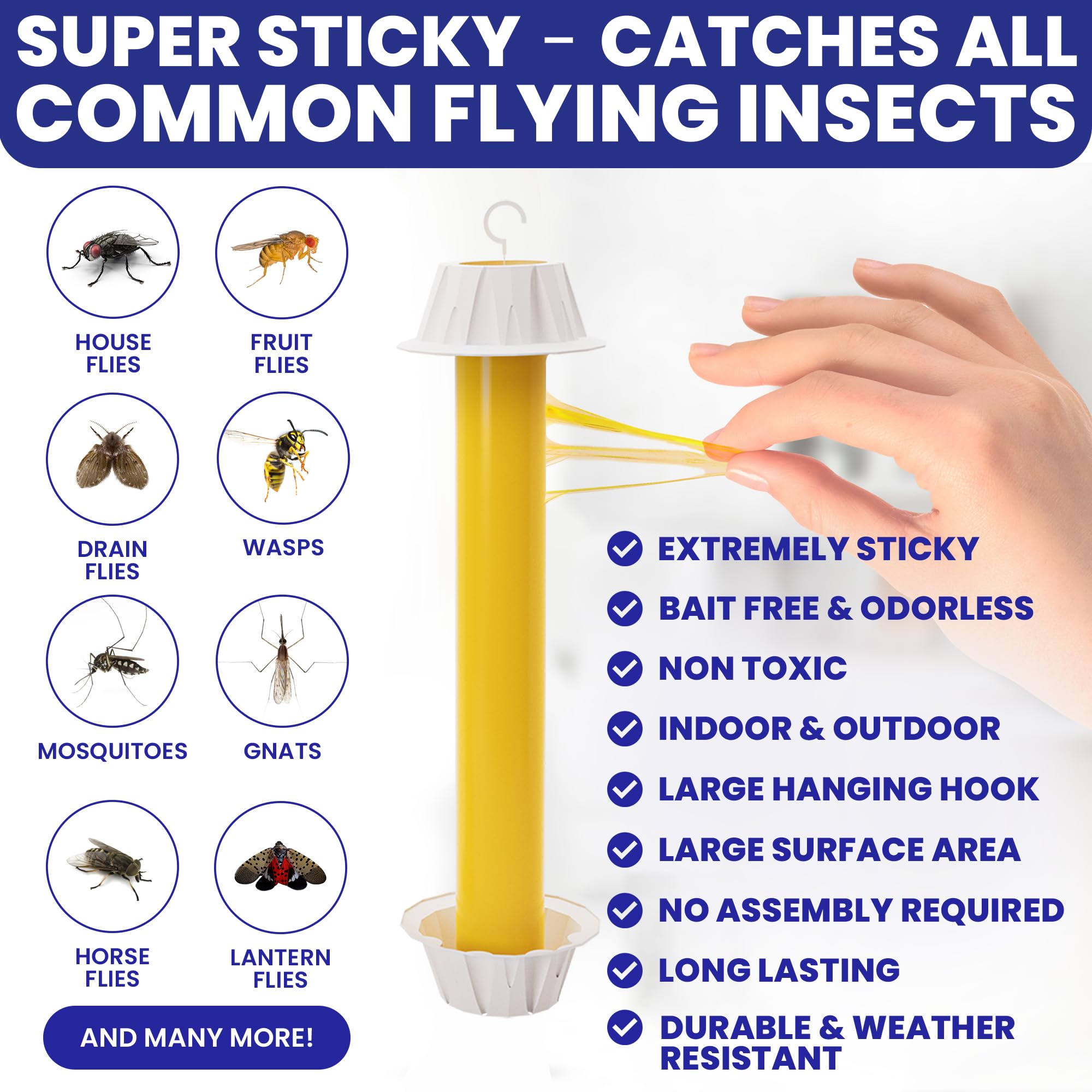 Fly Stick Sticky Fly Traps for Indoors and Outdoor 6pk. Non-Toxic Bait Free. Trap All Flies. Sticky Fly Traps for Indoors Outdoor Fly Catchers for Inside Home Bug Sticky Traps for Bugs Fly Sticky Trap