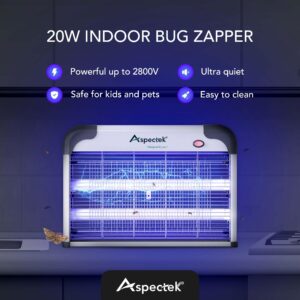 Aspectek 20W Electric Bug Zapper for Indoor use. Effective Against Mosquitoes and Flies. 2 Extra Replacement Bulbs Included. Lightweight Design, 2800V Powerful Grid, Easy Cleaning, Washable Tray.