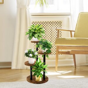 GEEBOBO 3 Tier Plant Stand Indoor, Metal Wood Plant Stands For Indoor Plants Multiple, Corner Tiered Flower Plants Shelf Stand for Living Room Bedroom, Brown