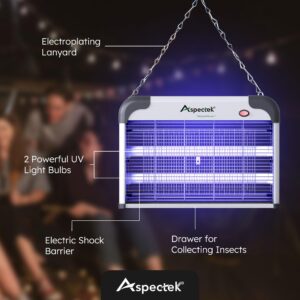 Aspectek 20W Electric Bug Zapper for Indoor use. Effective Against Mosquitoes and Flies. 2 Extra Replacement Bulbs Included. Lightweight Design, 2800V Powerful Grid, Easy Cleaning, Washable Tray.