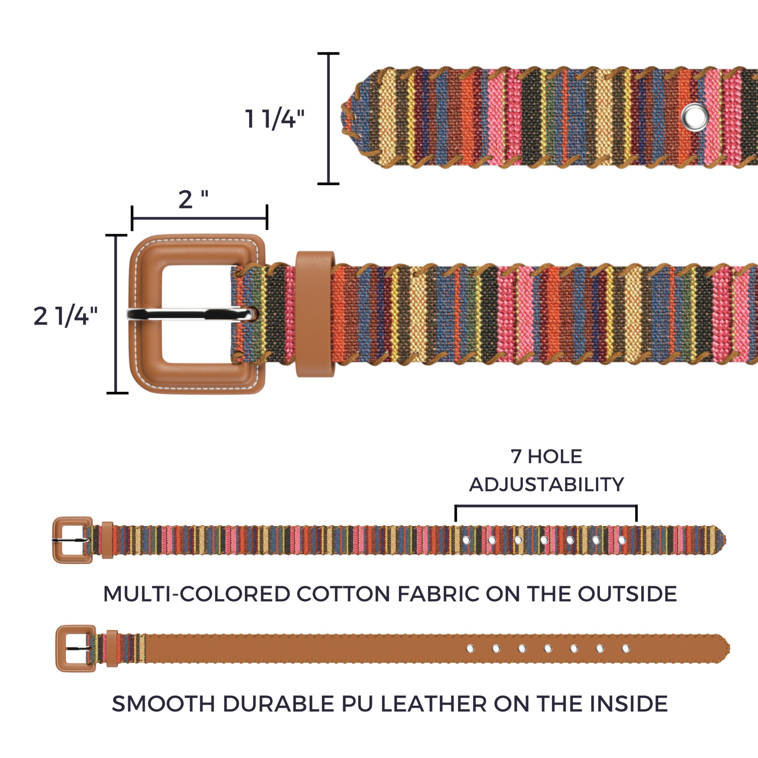 SUGOWEAR Woven Multicolor Belt for Women Fashion Casual Jean and Dress Waist Belt with Square Buckle