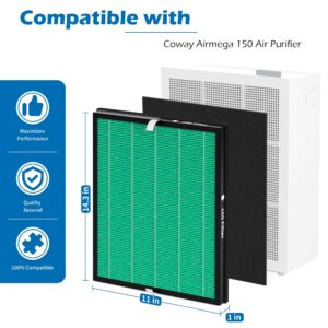 VALZONE 2 Pack 150 True HEPA Filter Replacement Sets for Coway Airmega 150 Air-Purifier, 2 *Green True HEPA and 4 *Active Carbon Filters, Part Number AP-1019C-FP