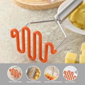 Potato Masher, VITUER Non-Scrath Silicone Potatoes Masher, Premium Stainless Steel Wrapped in Silicone Mashed Potatoes Masher, Great for Avocado, Potatoes, Beans, Dishwasher Safe (9.25inch, Orange)