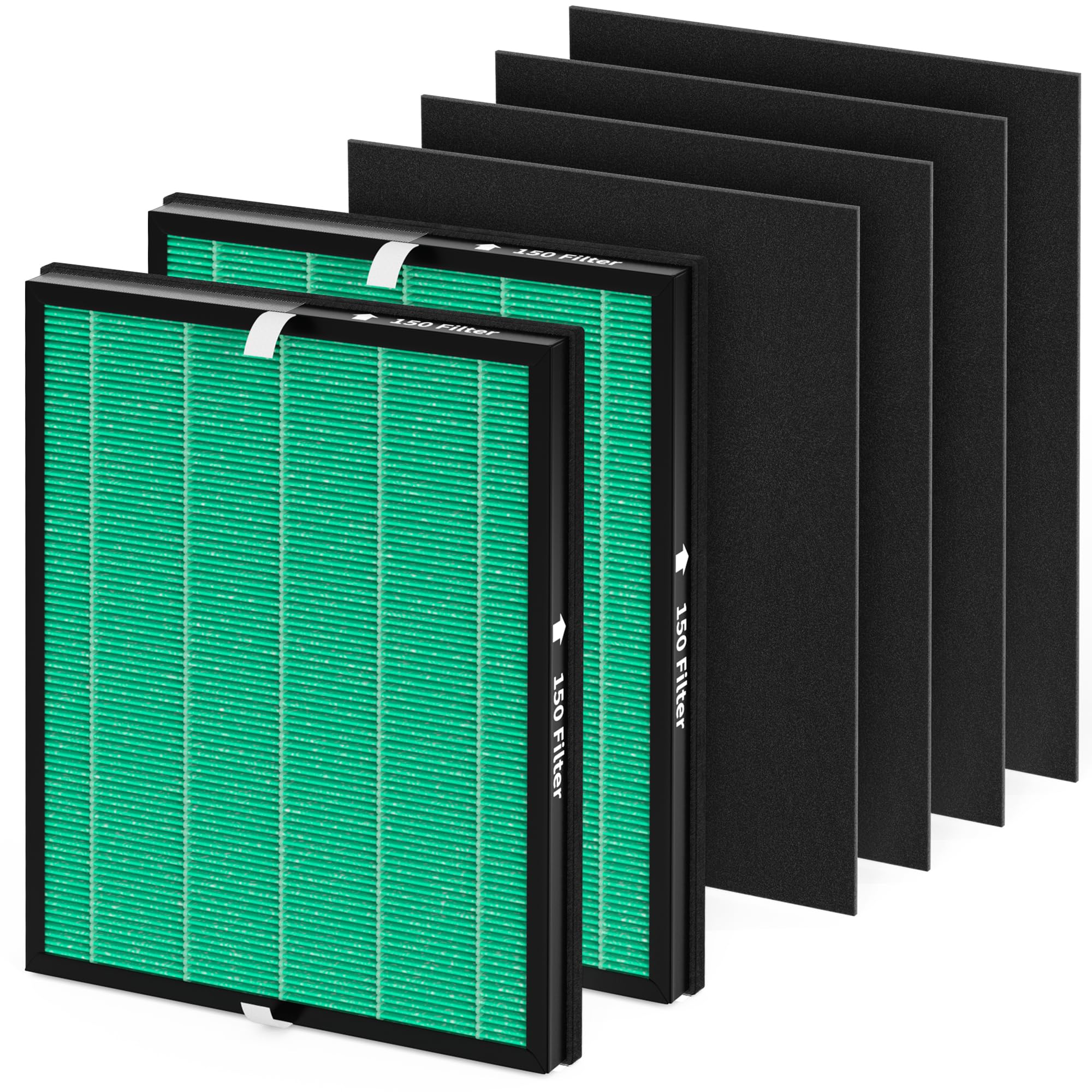 VALZONE 2 Pack 150 True HEPA Filter Replacement Sets for Coway Airmega 150 Air-Purifier, 2 *Green True HEPA and 4 *Active Carbon Filters, Part Number AP-1019C-FP