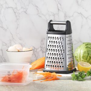 Cheese Grater, Little Cook Stainless Steel 4-Sided Box Grater, Detachable 3 Cup Storage Container and Measurement Markings Graters With Handle for Kitchen, Dishwasher Safe (Black)