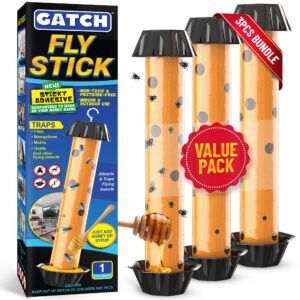 gatch fruit fly trap (3 pack), fly stick for mosquitoes, sticky trap for flies gnats wasp flying insects, bug catcher, indoor or outdoor use, ready to use home