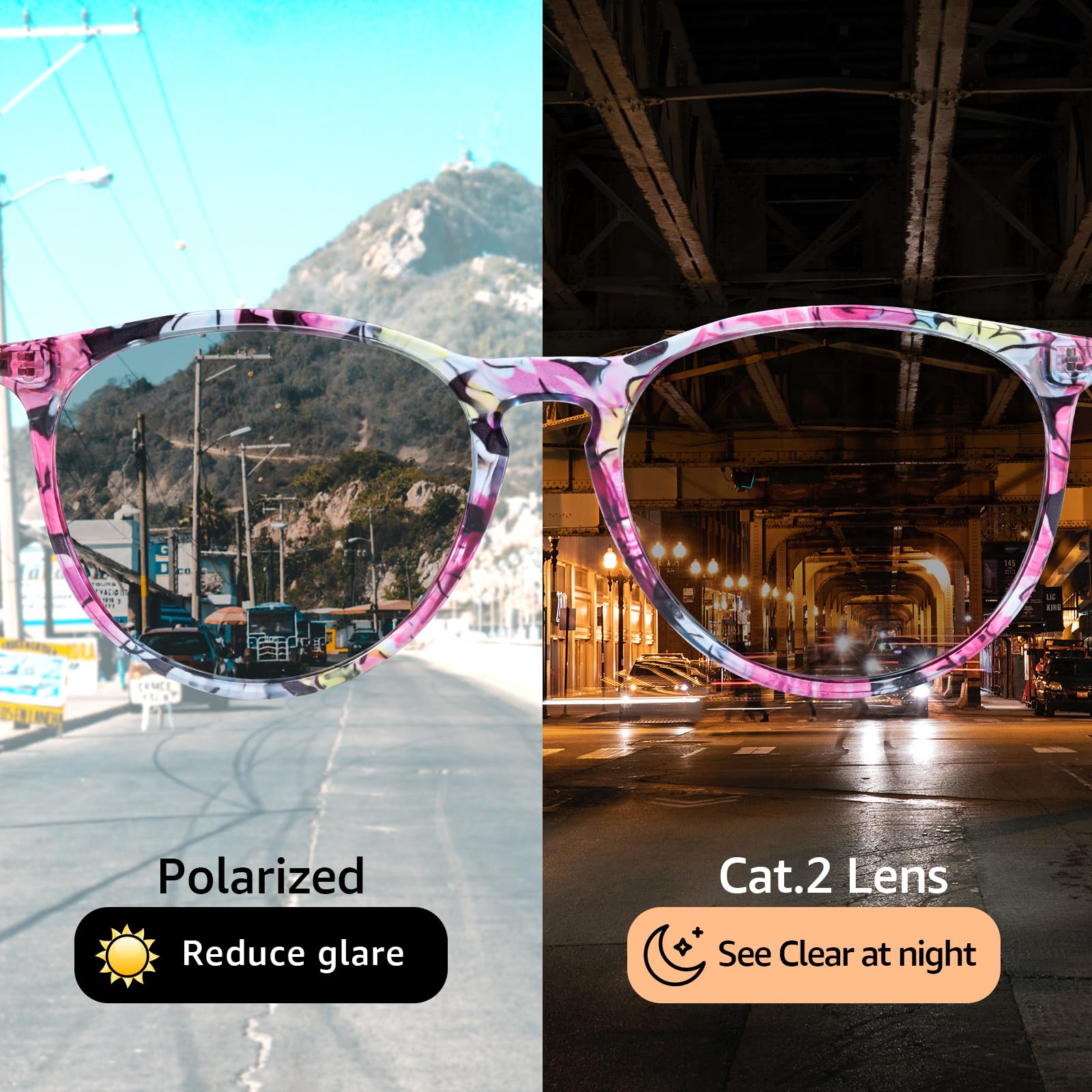 Myiaur CAT.2 Night Driving Glasses for Women Men, Polarized Night Vision Glasses Sunglasses Reduce Glare for Day & Night M8859