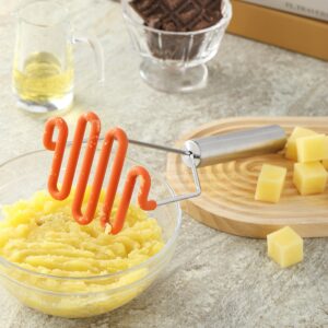 Potato Masher, VITUER Non-Scrath Silicone Potatoes Masher, Premium Stainless Steel Wrapped in Silicone Mashed Potatoes Masher, Great for Avocado, Potatoes, Beans, Dishwasher Safe (9.25inch, Orange)