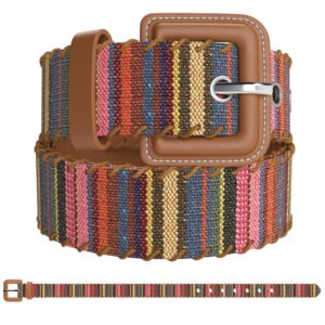 sugowear woven multicolor belt for women fashion casual jean and dress waist belt with square buckle