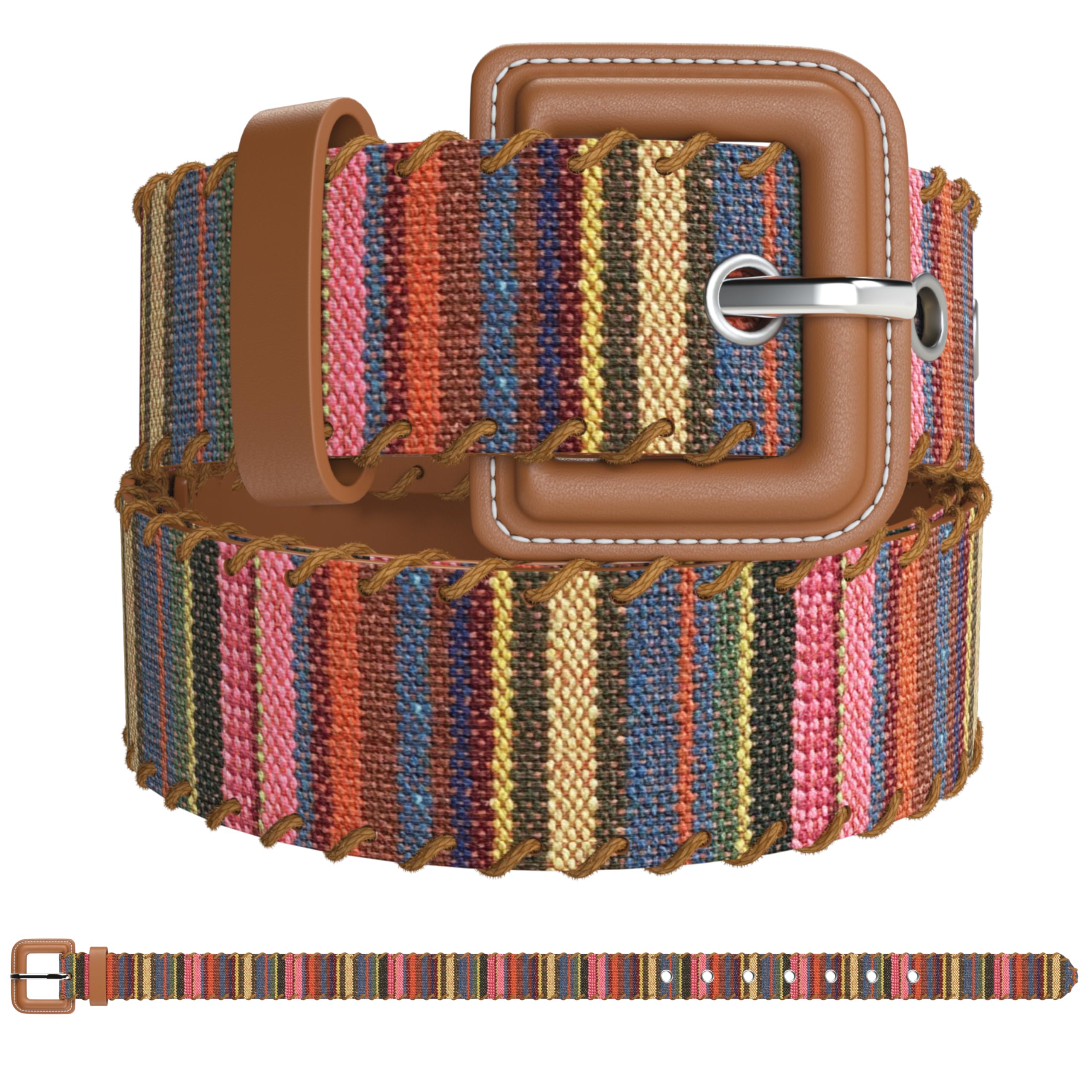 SUGOWEAR Woven Multicolor Belt for Women Fashion Casual Jean and Dress Waist Belt with Square Buckle