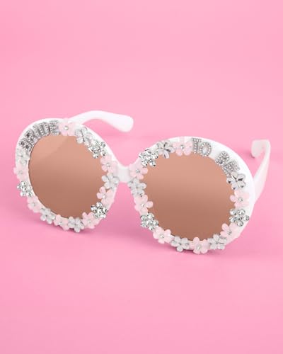 xo, Fetti Groovy Bride To Bride White Sunglasses - Flowers + Rhinestones | Last Disco Bachelorette Party Sunnies, Engagement Decorations, 70s Bridal Shower Accessory, Boho Bach Supplies