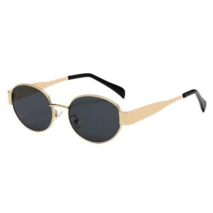 baodaren trendy retro oval sunglasses for women men small metal frame sun glasses ladies shades bs1200 (gold/grey)