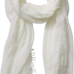 guiyal Cotton Blend Crinkle Vintage Soft Scarf with Fringed Edges,linen scarf,shawl,travel scarf，White scarf