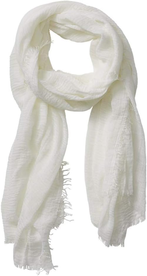 guiyal Cotton Blend Crinkle Vintage Soft Scarf with Fringed Edges,linen scarf,shawl,travel scarf，White scarf