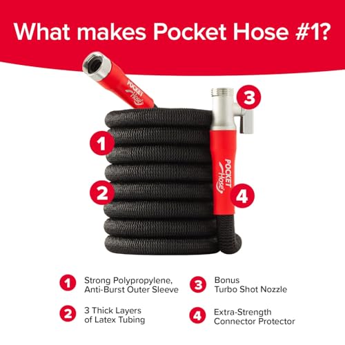 Pocket Hose Silver Bullet 2.0 Expandable Garden Hose 100-FT with Turbo Shot Nozzle, AS-SEEN-ON-TV, Lead-Free, Solid Aluminum Connectors, Easy On/Off Valve, Kink-Free, Leak-Proof