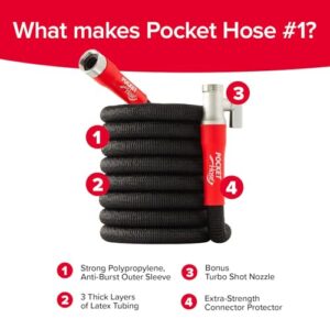 Pocket Hose Silver Bullet 2.0 Expandable Garden Hose 75-FT with Turbo Shot Nozzle, AS-SEEN-ON-TV, Lead-Free, Solid Aluminum Connectors, Easy On/Off Valve, Kink-Free, Leak-Proof