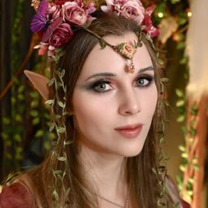 MOSTORY Purple Fairy Flower Crown - Elf Woodland Headpiece Floral Vine Headband Forest Hairband with Butterfly Fairy Costume for Women Renaissance Renfaire Party Cosplay Photo Shoot