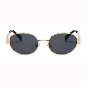 BAODAREN Trendy Retro Oval Sunglasses for Women Men Small Metal Frame Sun Glasses Ladies Shades BS1200 (Gold/Grey)