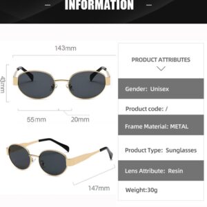 BAODAREN Trendy Retro Oval Sunglasses for Women Men Small Metal Frame Sun Glasses Ladies Shades BS1200 (Gold/Grey)