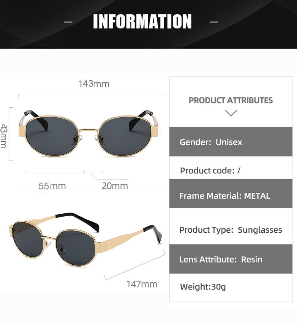 BAODAREN Trendy Retro Oval Sunglasses for Women Men Small Metal Frame Sun Glasses Ladies Shades BS1200 (Gold/Grey)