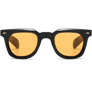 PORADAY Square Sunglasses for Women Men Trendy Thick Frame Sun Glasses Black Shades (Black/Yellow)