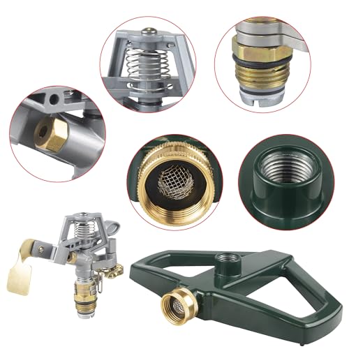 Sprinklers for Yard, Lawn Sprinkler with Metal Base, Heavy Duty Adjustable Zinc Alloy Sprinkler Head, Automatic Rotating Sprinkler for Lawn, Garden, Yard and Large Areas