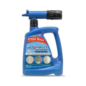 wet & forget outdoor moss, mold, mildew, & algae stain remover multi-surface cleaner, xtreme reach hose end with new & improved nozzle, 48 fluid ounces