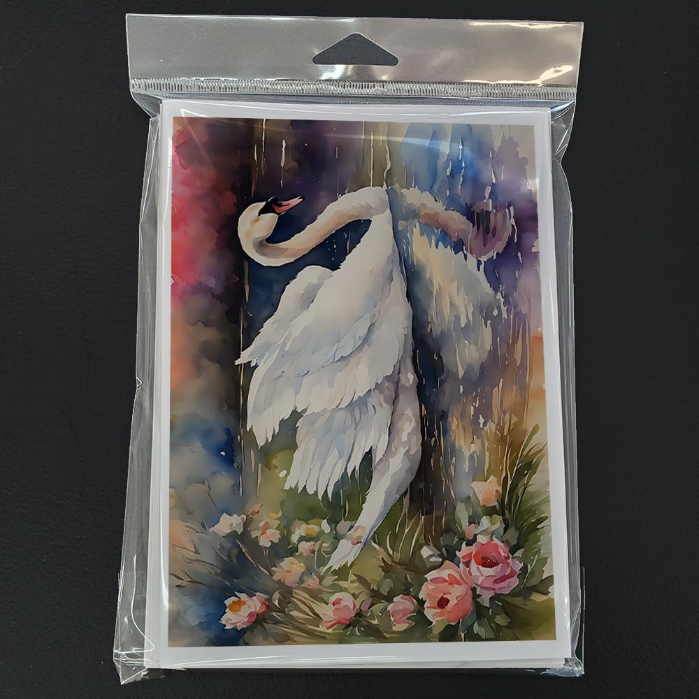 Caroline's Treasures DAC3274GCA7P Swan Greeting Cards Pack of 8 Blank Cards with Envelopes Whimsical A7 Size 5x7 Blank Note Cards