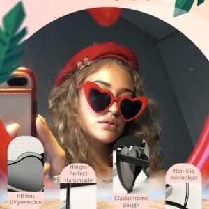 LOHO MAGICA Women Fashion Heart Sunglasses 12 Pack Heart Shaped Sunglasses for Women Vintage Love Cat Eye Retro Glasses（Red）