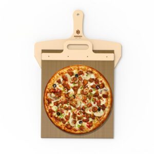 ashnaeem premium sliding pizza peel | non-stick pizza spatula paddle with wooden handle | smart pizza slider for indoor & outdoor ovens | large 19.68" x 11.81" pizza board