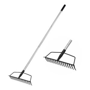 yeelor garden rake, carbon steel sturdy and heavy duty carbon rake, bow rake with adjustable stainless steel handle, long hand rake for loosening soil leveling mulch gathering leaf