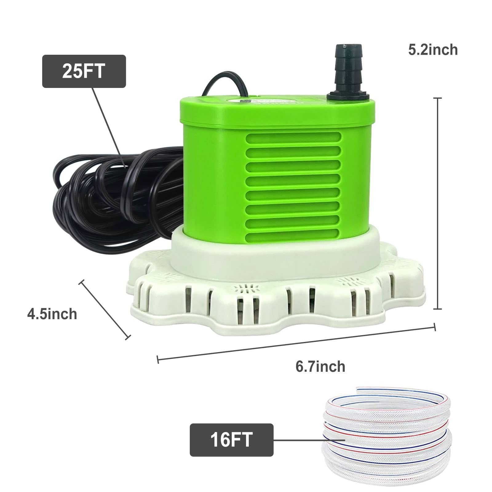 AgiiMan Pool Cover Pump Above Ground - 850 GPH Submersible Water Pump for Pool Draining, Portable Small Sump Pumps with 16' Drainage Hose and 25' Power Cord, 3 Adapters, Green