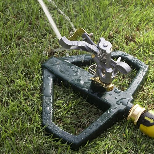 Sprinklers for Yard, Lawn Sprinkler with Metal Base, Heavy Duty Adjustable Zinc Alloy Sprinkler Head, Automatic Rotating Sprinkler for Lawn, Garden, Yard and Large Areas