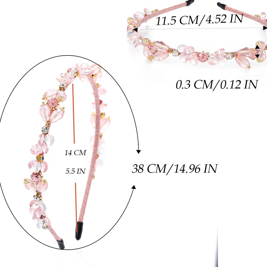 Coridy Pink Rhinestones Headbands for Women Crystal Beaded Hairbands Baroque Thin Hair Hoops Bejeweled Headband for Women’s Hair (pink)