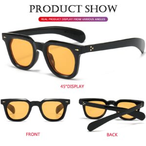 PORADAY Square Sunglasses for Women Men Trendy Thick Frame Sun Glasses Black Shades (Black/Yellow)