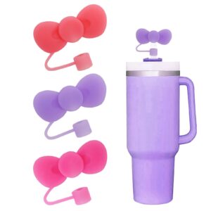 seezizi cute bow straw covers cap toppers compatible with stanley 30&40 oz tumbler cups,reusable cute silicone straw tips lids protectors for 0.4 in/10mm stanley cups straws accessories-3 pcs