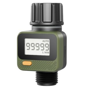 diivoo water flow meter with 180° removable panel, 4 measure modes, ±5% high accuracy and ip54, measure gallon/liter consumption and flow rate for outdoor garden hose watering, rv water tank filling